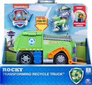 paw patrol, rocky’s transforming recycle truck with pop-out tools & moving forklift, for ages 3 & up