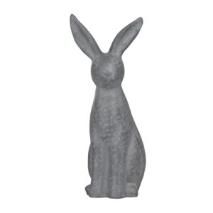 deco 79 polystone rabbit decorative garden sculpture indoor outdoor garden statue, outdoor sculpture 7" x 8" x 20", gray