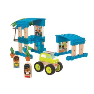 fisher-price wonder makers design system beach bungalow - 35+ piece building and wooden track play set for ages 3 years & up