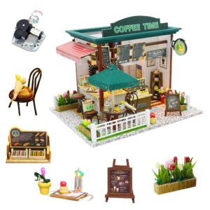 wyd diy model kits dollhouse kits miniature house kit model with led lights and dollhouse kit for coffee time cottage (coffee shop)