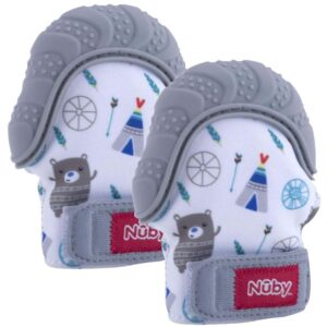 nuby soothing teething mitten (2 count, grey)