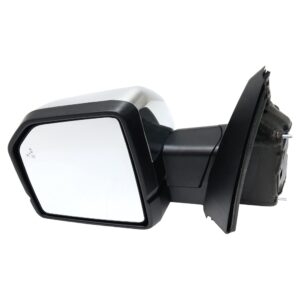 kool vue right power heated mirrors for ford f-150 2015-2017 power fold with signal light, blind spot monitor, memory & puddle lamp; without auto-dimming chrome