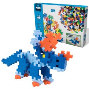 plus plus big - instructed play set - mega maker triceratops - 67 piece construction building stem | steam toy, interlocking large puzzle blocks for toddlers and preschoo