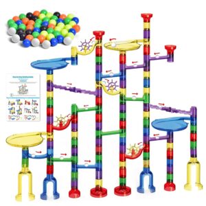 fun little toys 154pcs marble run set toys for kids, gravity marbles maze tower building blocks 98 plastic pieces 56 glass marbles, marble race track rolling game, educational learning stem toy gift