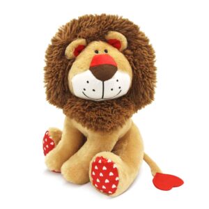 weigedu love lion stuffed animal, king lion plush toy with mane heart shape tail for kids baby lover birthday valentines day christmas bedtime gift, 13.8“