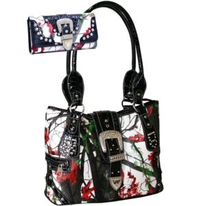 western purse rhinestone buckle accent handbag & matching wallet set - red/black/white