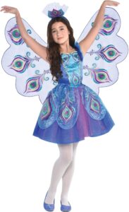 peacock dress halloween costume for girls, medium, with included accessories, by amscan