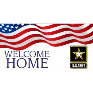 bannerbuzz vinyl banner, welcome home us army, pvc flex, 11 oz, hemmed edges with grommets, single sided print, full color 600dpi eco solvent printing (6' x 3')