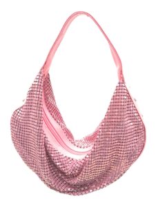 womens hand carry hobo bag clutch metal mesh evening purse for cocktail party prom wedding banquet (pink)