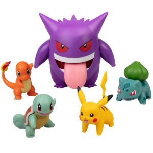 pokémon figure multi pack set with deluxe action gengar - generation 1 - includes pikachu, squirtle, charmander, bulbasaur and gengar - 5 pieces - ages 4+