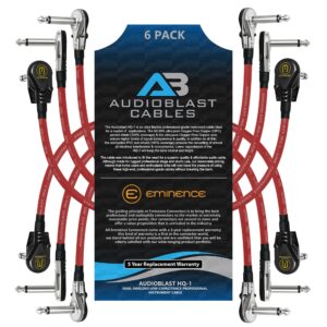 audioblast - 6 units - 6 inch - hq-1 (red) - ultra flexible - dual shielded (100%) - instrument effects pedal patch cable w/ ¼ inch (6.35mm) low-profile, r/a pancake ts plugs & dual staggered boots