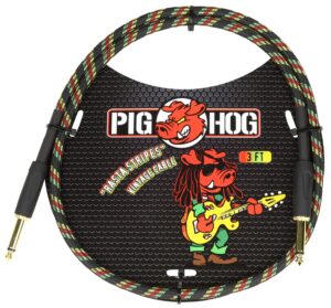 pig hog pch3ra 1/4" to 1/4" rasta stripe instrument patch cable, 3 feet