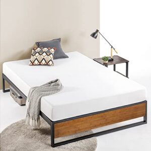 zinus good design award winner suzanne 14 inch bamboo and metal platforma bed frame, no box spring needed, wood slat support, chestnut brown, queen