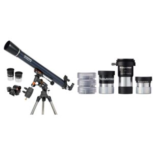 celestron - astromaster 90eq refractor telescope - refractor telescope for beginners - adjustable-height tripod - bonus astronomy software package & astromaster telescope accessory kit