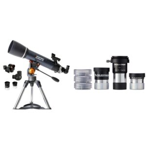 celestron - astromaster 102az refractor telescope, fully-coated glass optics - adjustable-height tripod - bonus astronomy software package & astromaster telescope accessory kit