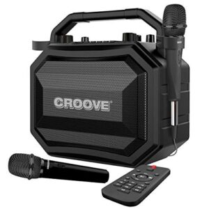 portable karaoke machine party box with bluetooth/aux/usb/sd card connectivity, 2 wireless & wired microphones, and advanced audio controls