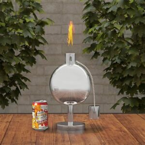 table top torch canister - 10in tall stainless steel refillable citronella torches outdoor - tabletop torches for outside patio or deck - oil lamp outdoor lighting by pure garden