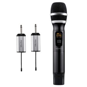 hotec uhf wireless microphone with 2 mini portable receiver 1/4" output, for pa/church/home/karaoke/business meeting