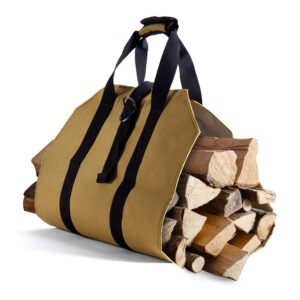 syntrific canvas fireplace carrier log tote bag indoor 40"x19" firewood totes holders fire wood carriers carrying for outdoor waxed durable fireplace wood stove accessories