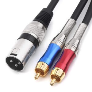 disino dual rca to xlr male y splitter patch cable, unbalanced 2 rca/phono plug to 1 xlr splitter duplicator lead y-cable adapter -1.6feet/50cm