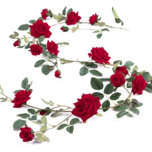 veryhome rose vine artificial flower garland fake hanging rose ivy plants 6ft for wedding home party garden arrangement decor pack of one (red)