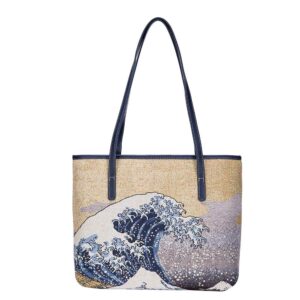 signare tapestry shoulder bag for woman travel or work tote bags for women in hokusai great wave off kanagawa design|coll-art-jp-wave