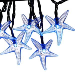 yujinq starfish solar string lights, 21ft 30 led fairy halloween christmas lights decorative lighting for indoor/outdoor, garden, home, patio, lawn, party and holiday decorations (21, blue)