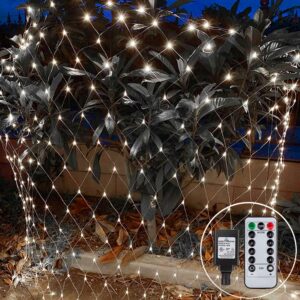 apatner outdoor net mesh lights bushes lights plug in outside tree light 9.8ft x 6.6ft 200 led connectable for curtain garden yard balcony, 8 mode with remote(white)