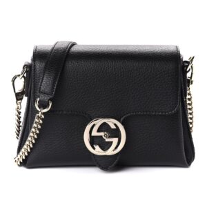 gucci interlocking g black leather chain shoulder bag 510302