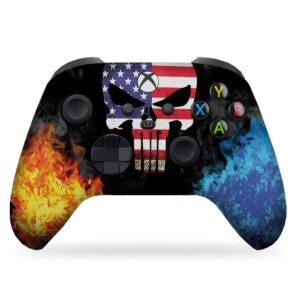 dreamcontroller americcan warrior skull custom x-box controller wireless compatible with x-box one/x-box series x/s proudly customized in usa with permanent hydro-dip printing (not just a skin)