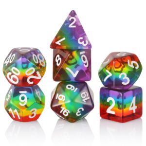 hd polyhedral dnd dice set rpg rainbow dice for dungeons and dragons(d&d) role playing game,mtg,pathfinder,table game,math games dice set with dice pouch