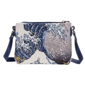 signare tapestry crossbody bag shoulder purse for women in hokusai great wave off kanagawa design (xb02-art-jp-wave)