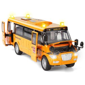 corper toys school bus toy die cast vehicles yellow large alloy pull back 9'' play bus with sounds and lights for kids