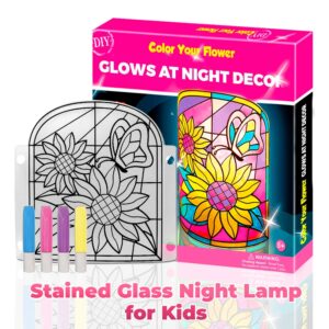 kids nightlamp diy kit- creative arts and crafts for girls and boys ages 5 years and up- stained glass lamp with window paint and circuit - best gift art kits