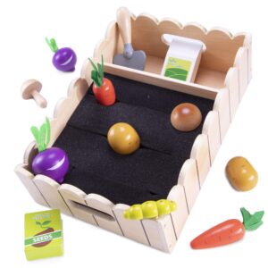 my little garden | growing vegetables wooden playset activity for children | includes carrots, beets, potatoes, mushrooms, trowel, seeds, fertilizer, caterpillar (13 pcs.) | early learning toy