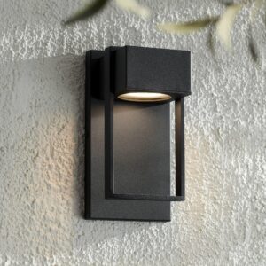 possini euro design pavel modern sconce outdoor wall light fixture led textured black metal 9 1/2" crystal downlight for exterior house porch patio outside deck garage yard front door garden home