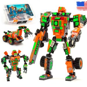 jitterygit mech robot soldier glow in the dark bricks toy stem gift set, juguetes para niños de christmas birthday regalos, cool military holiday present for boys, girls, teen 6 7 8 9 10 year old