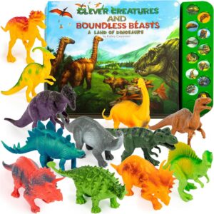 li'l-gen dinosaur toys for kids 3-5 - interactive dinosaur sound book with realistic roars and 12 large 7-inch dinosaur figurines - engaging toddler learning toys for imaginative play - no mat