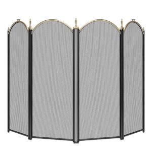 vivohome 4 panel 51.5 x 32 inch fireplace screen mesh baby safe proof fence spark guard cover ornate wrought iron black metal fire place standing gate