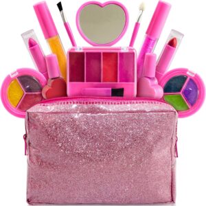 kids makeup kit for girl - 13 piece washable kids makeup set – my first princess make up kit includes blush, lip gloss, eyeshadows, lipsticks, brushes, mirror cosmetic bag best gift for girls original