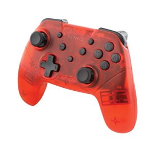 nyko wireless core controller for nintendo switch - bluetooth pro controller alternative with turbo programming, ergonomic design and type c charging cable - compatible w/ android and pc (red)