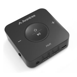 avantree tc417 bluetooth transmitter receiver for tv, optical digital toslink, volume control for 3.5mm aux, rca, 20h playtime, aptx low latency wireless audio adapter for headphones, home stereo