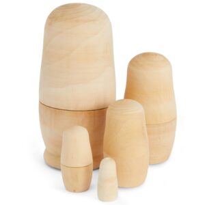 juvale 5 piece set of unpainted blank russian nesting dolls for diy crafts, art projects