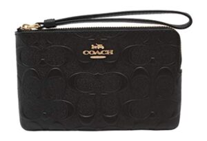 coach signature embossed leather corner zip wristlet clutch black f30049