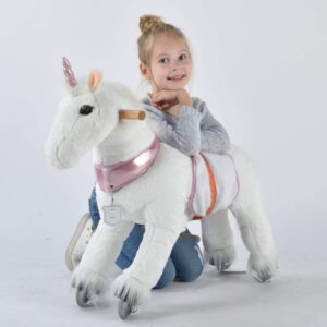 ufree small unicorn ride on toy for 3 years to 6 years old, height 29 inch adjustable pedal for different ages walking horse mechanical moving horse