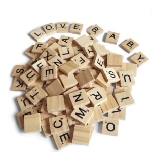 qmet 200pcs scrabble letters for crafts - wood scrabble tiles-diy wood gift decoration - making alphabet coasters and scrabble crossword game