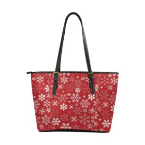 interestprint women handbags shoulder bags tote pu leather handbags white winter snowflakes