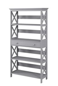 convenience concepts oxford 5 tier bookcase with drawer, gray