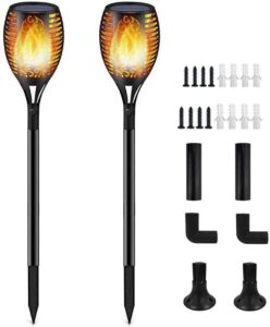 solar lights,waterproof flickering flames torches lights outdoor solar light landscape decoration lighting dusk to dawn auto on/off security torch light for pathway, patio, yard, garden (2 packs)