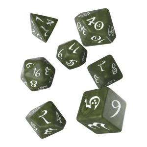 q workshop classic olive & white rpg ornamented dice set 7 polyhedral pieces